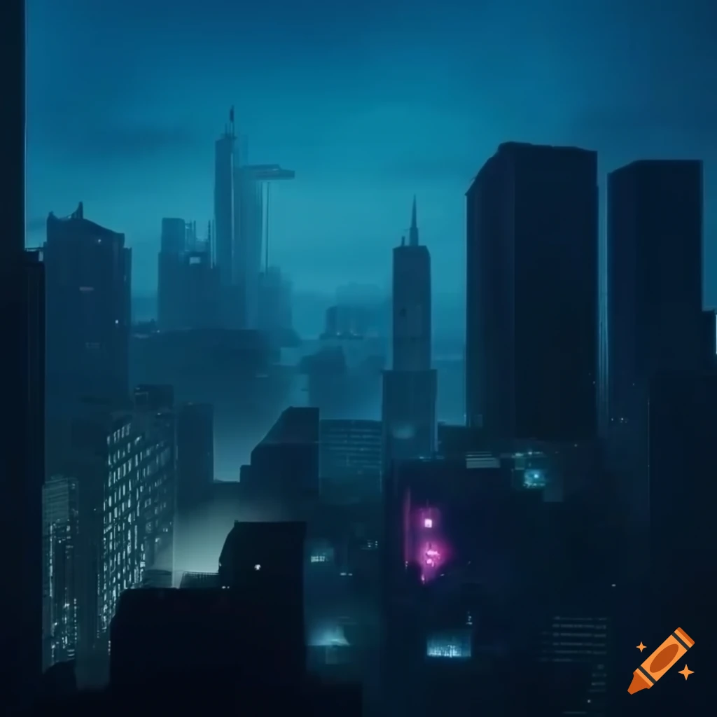 Cyber city at night with fog and ray tracing on Craiyon