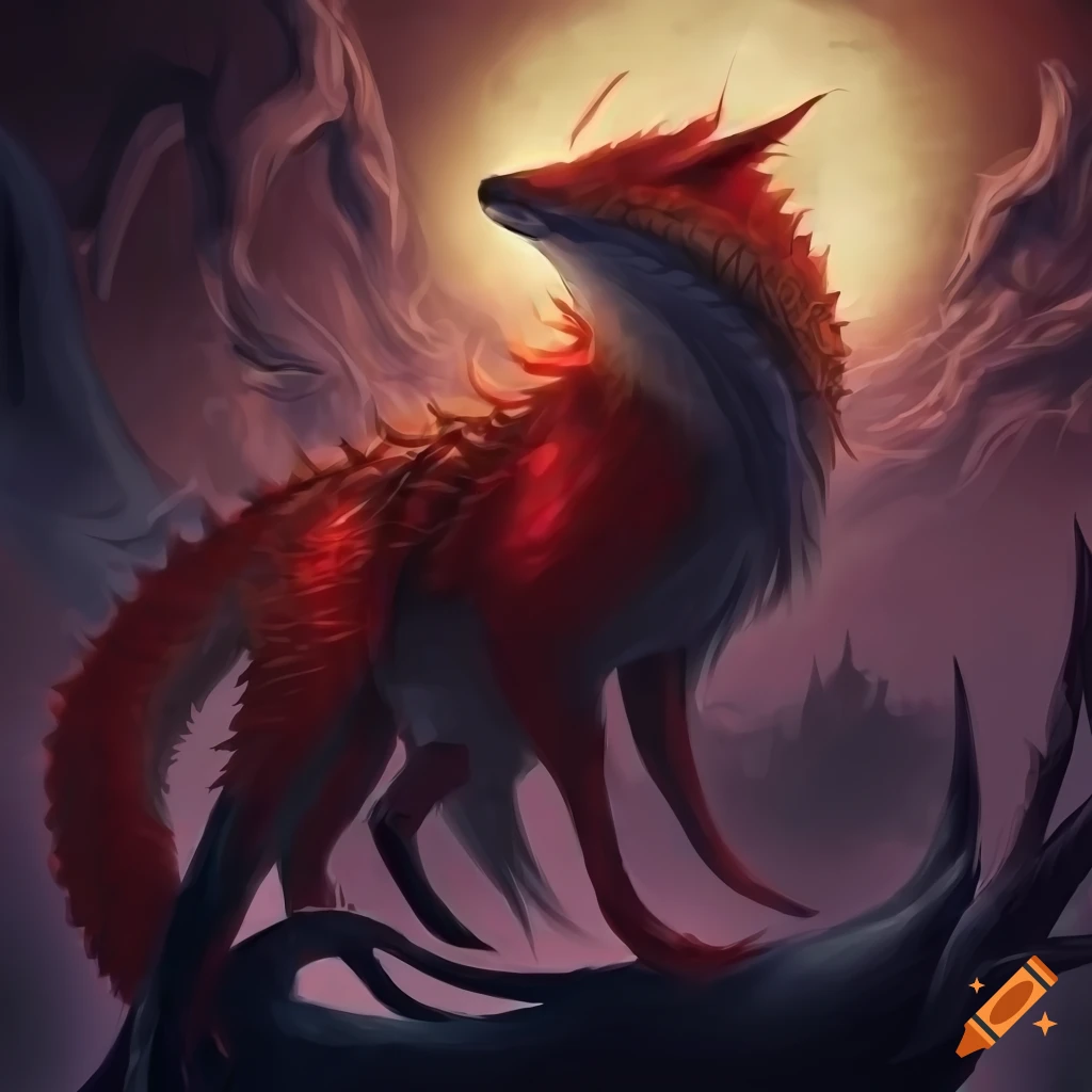 Digital artwork of a fantasy dragon-like fox on Craiyon