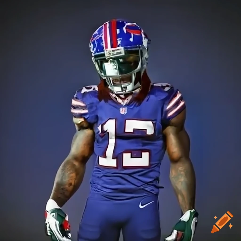 A lightskin, buffalo bills player with dreads and blue eyes on Craiyon