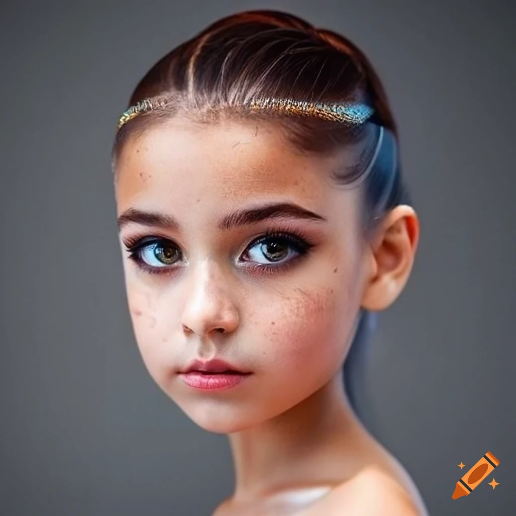 Portrait of a cute turkish girl with brown ponytail and freckles on Craiyon
