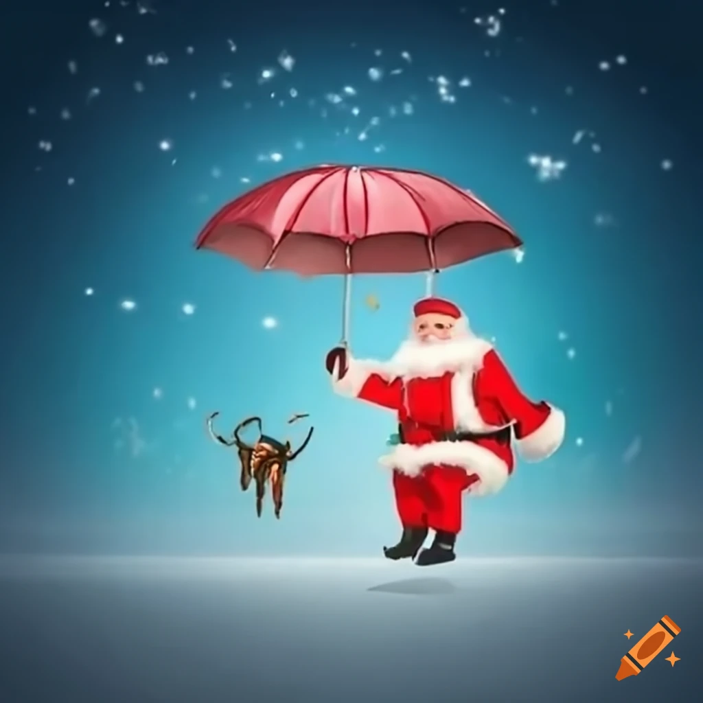 Santa claus flying with umbrella on Craiyon