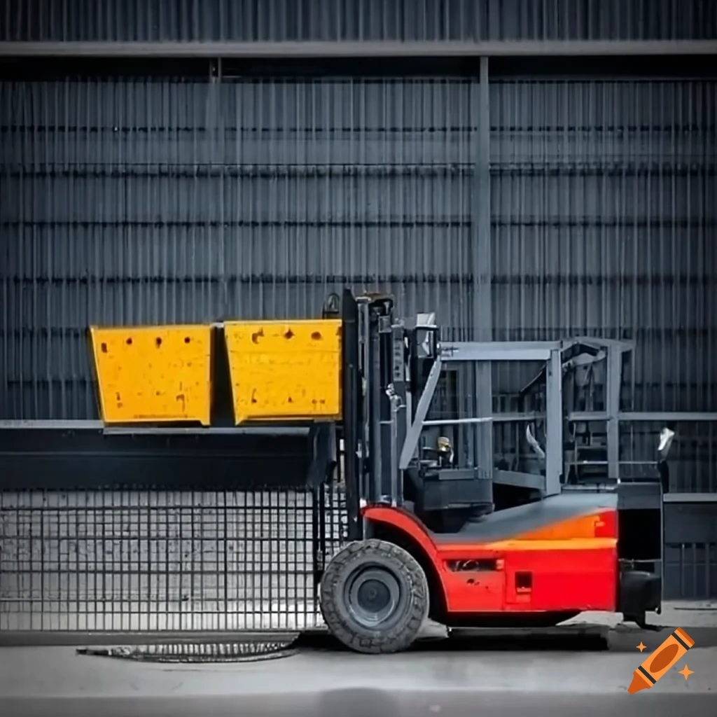 Forklift lifting a grid box with sheet metal bents