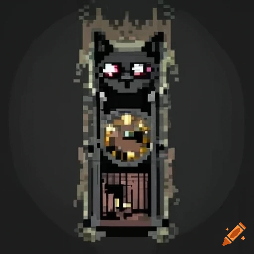 Pixel art of a goth cat clock