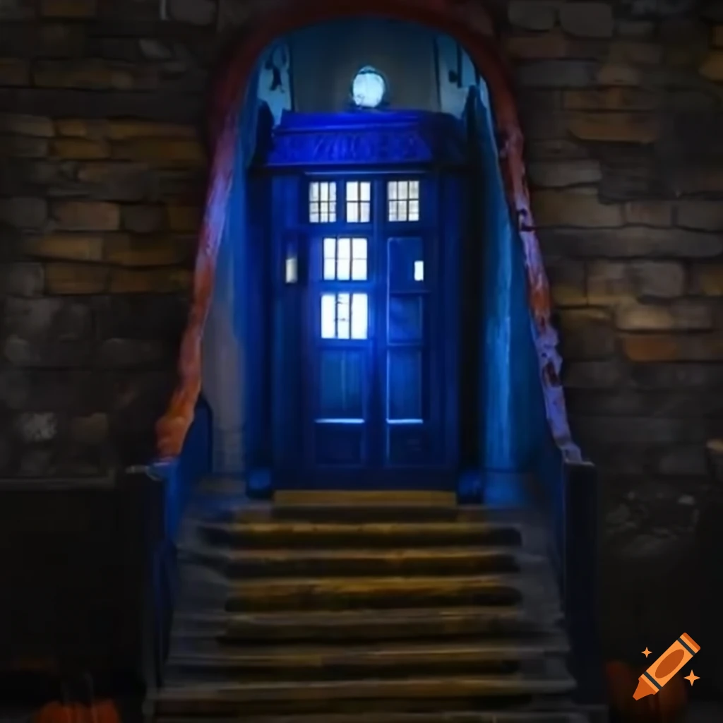 Tardis in a halloween jack-o'-lantern