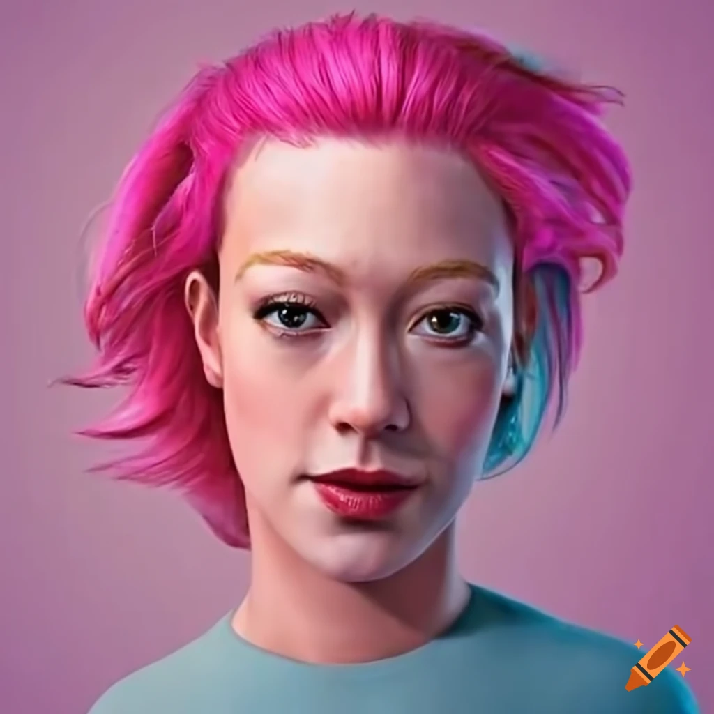 Digital art of a woman running with pink hair