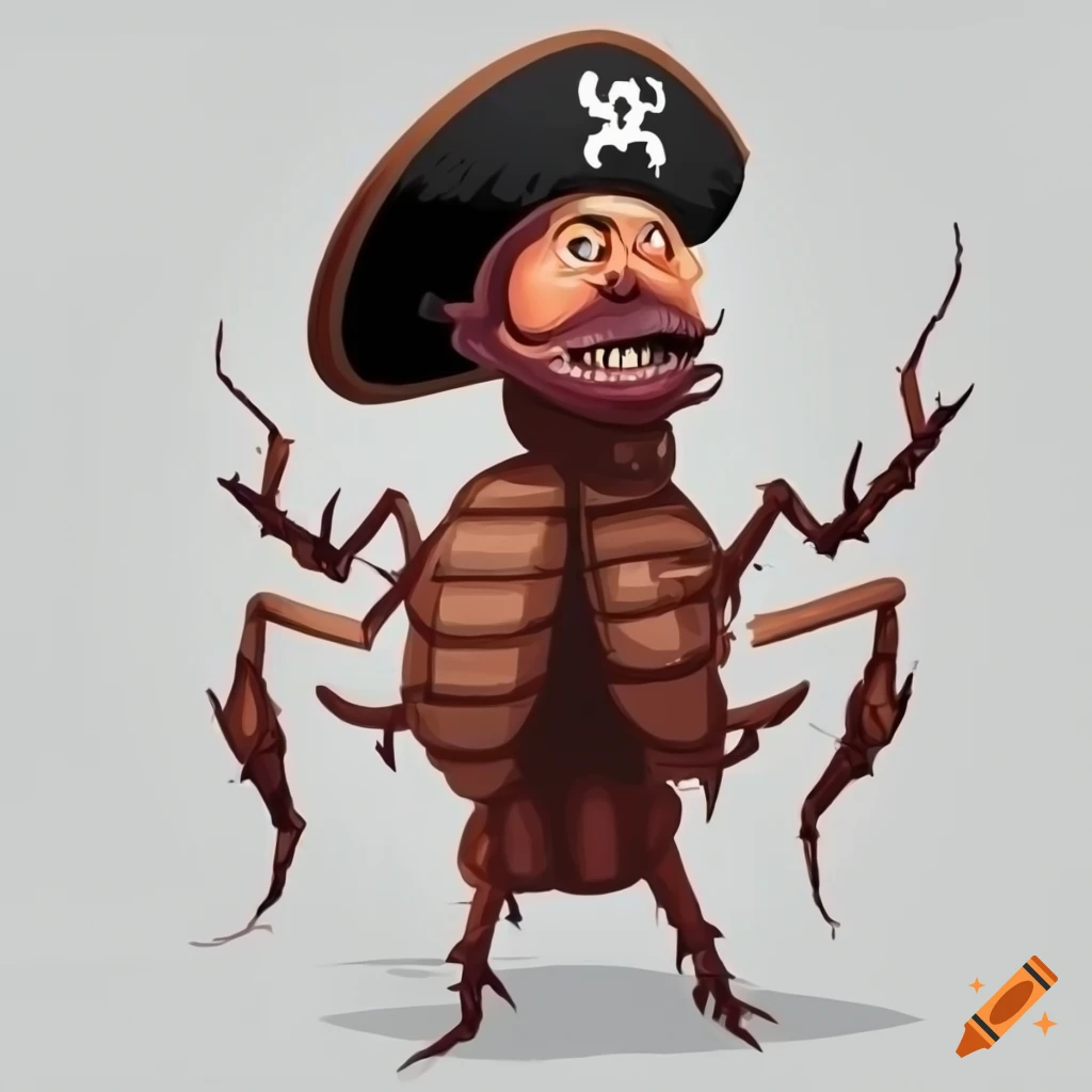 Vector illustration of a humanoid roach pirate on Craiyon