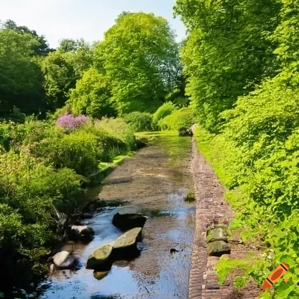 Gardens in knighton park, leicester, england with a stream