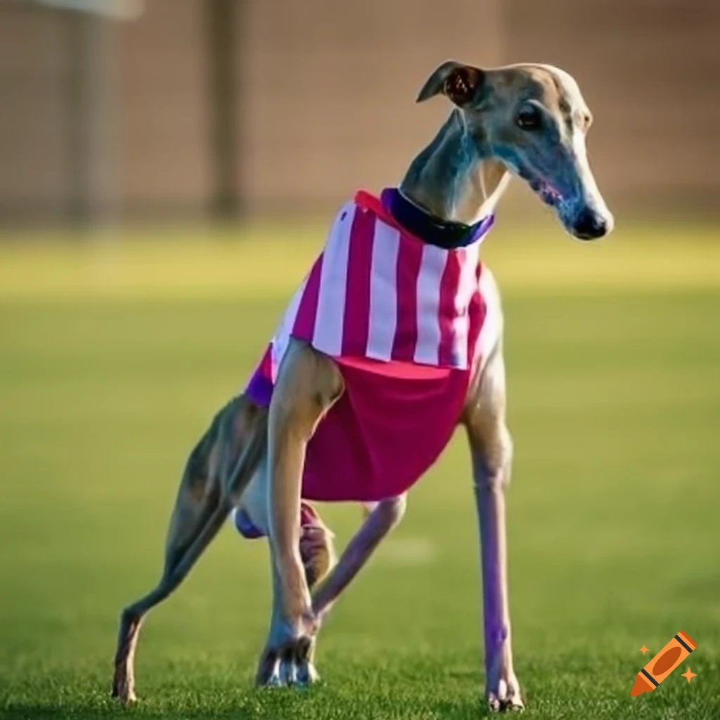 Greyhound playing soccer on grass field on Craiyon