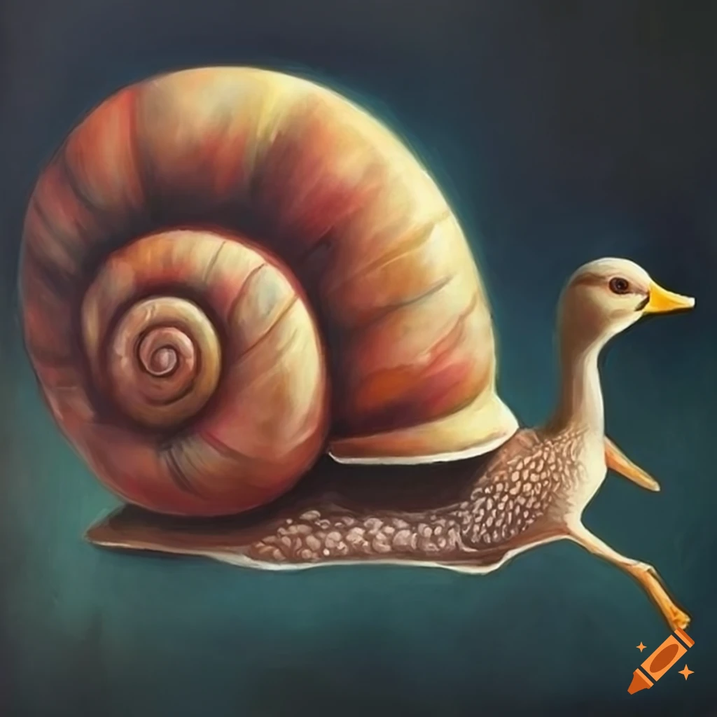 Surrealist painting of a snail duck on Craiyon