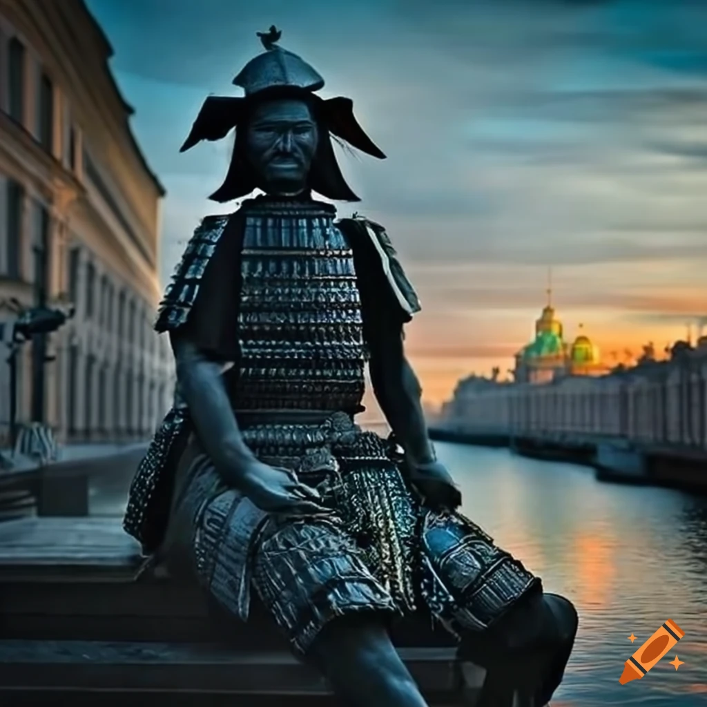 Tired samurai resting by the river