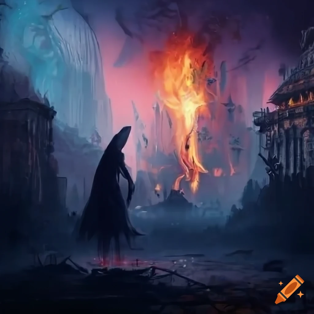 Illustration of a fantasy apocalyptic world on Craiyon