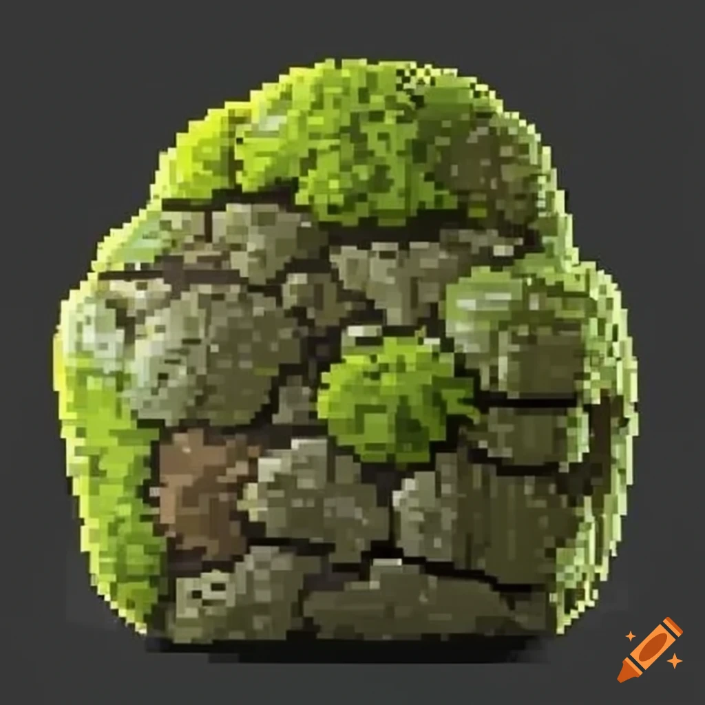 Mossy pixel art rock