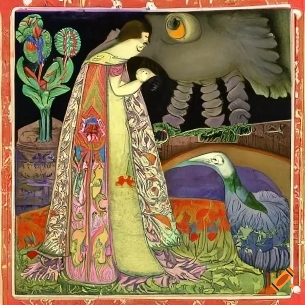 Illustration of Curandera Raven and Mother Goose in mystical attire on ...