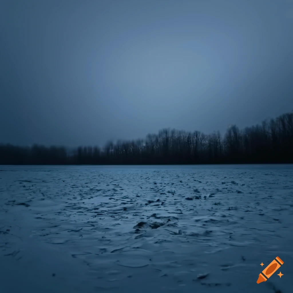 Grey sky over a cold and desolate field on Craiyon