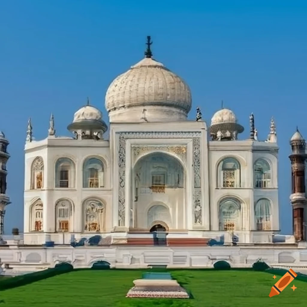 Front view of mahal white house in mediterranean architectural style on ...