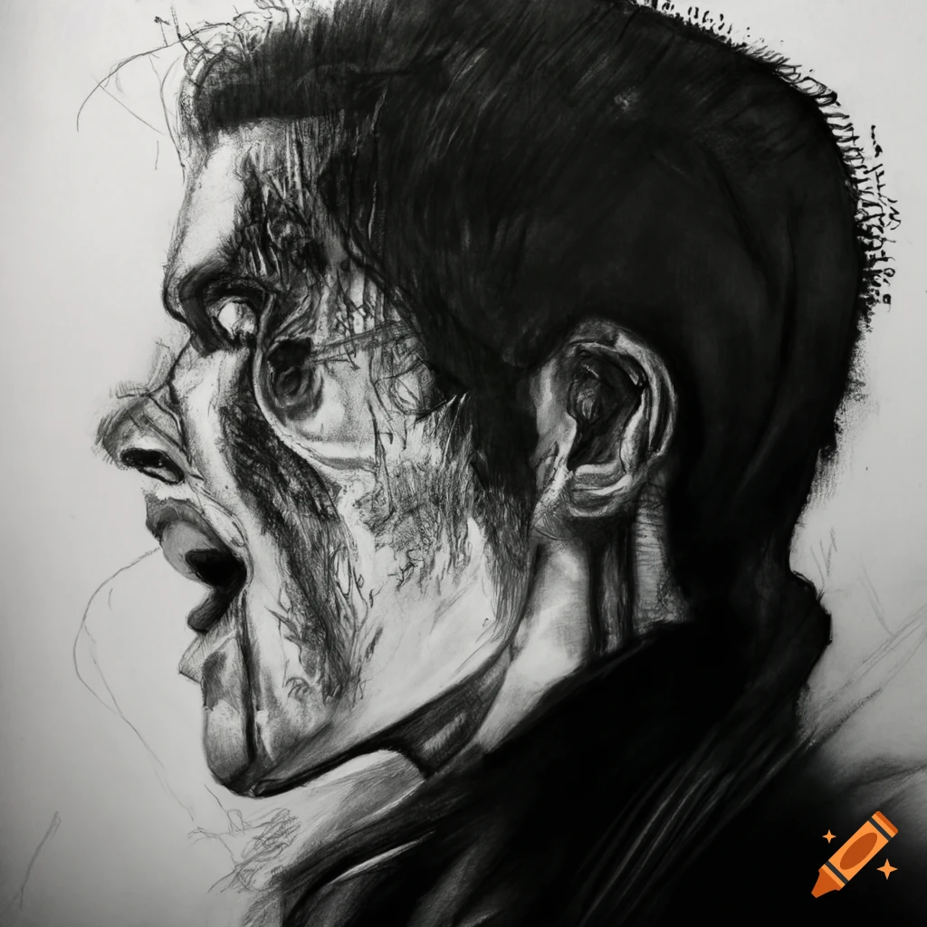 Pencil drawing of a wounded man on Craiyon