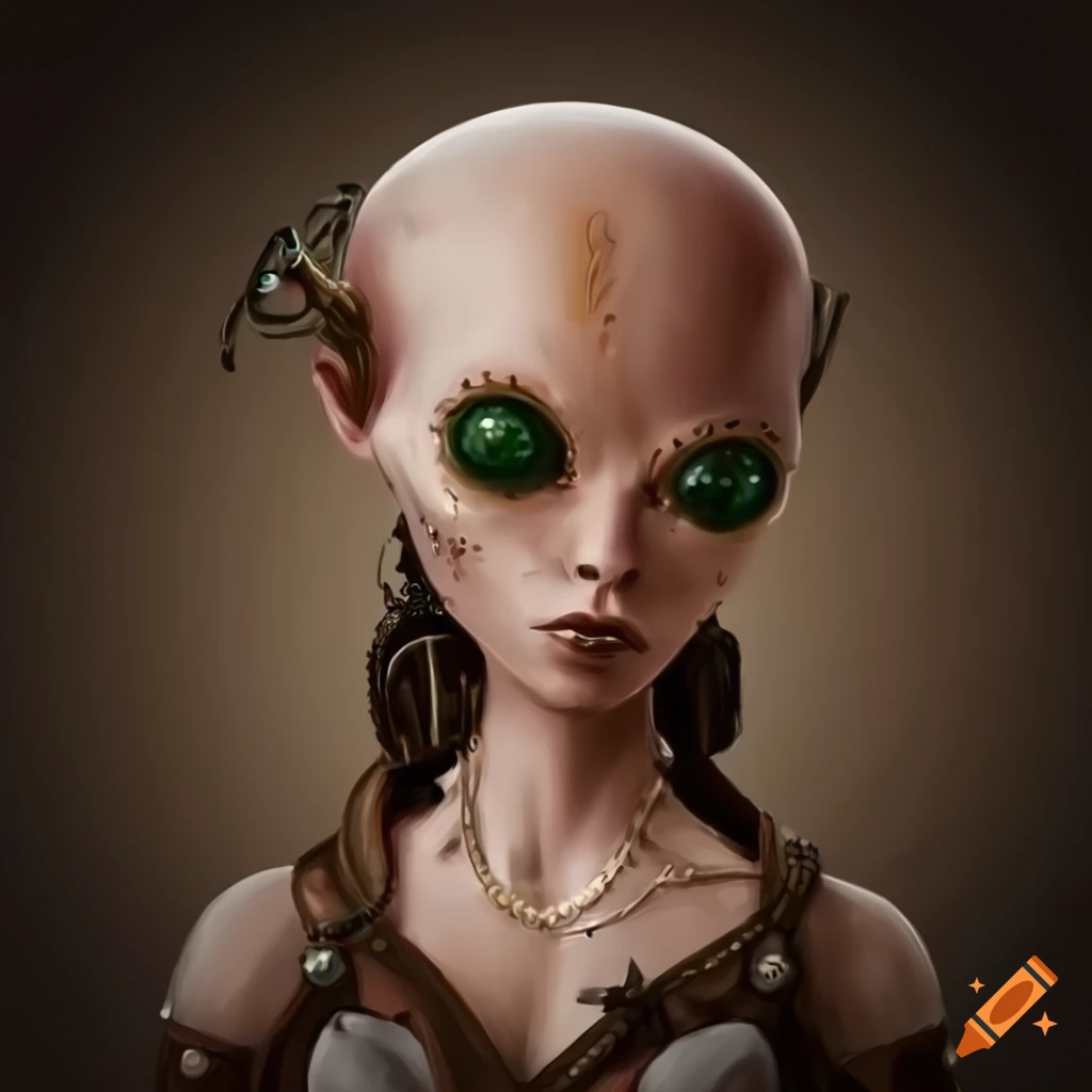 Cute alien female in a steampunk town on Craiyon