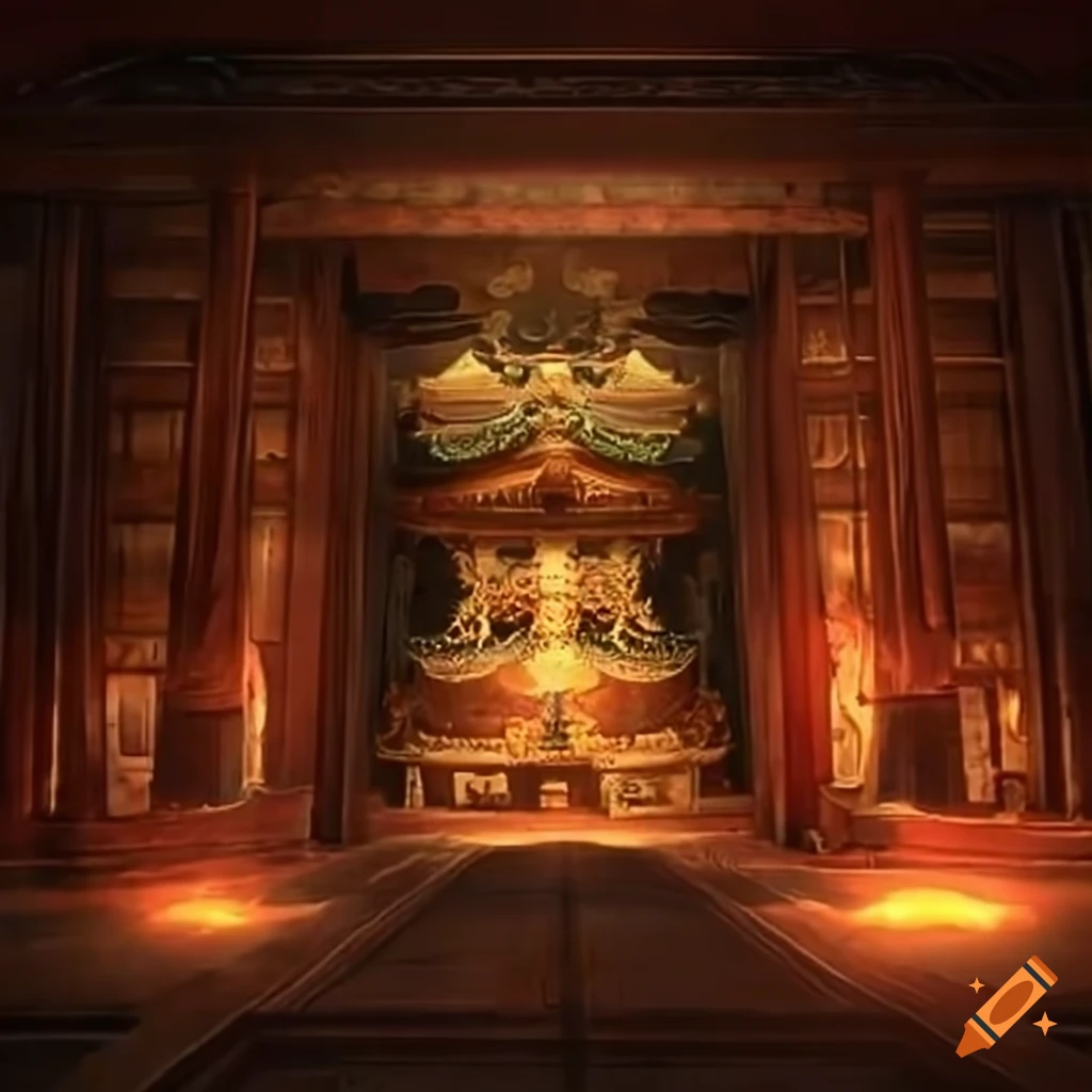 Interior view of an ancient japanese demon's castle hall on Craiyon