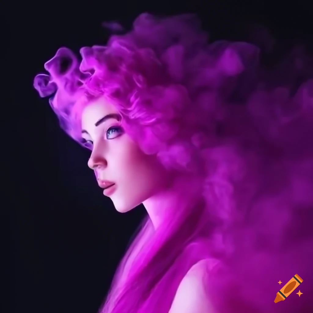 Portrait of a woman with pink smoke hair