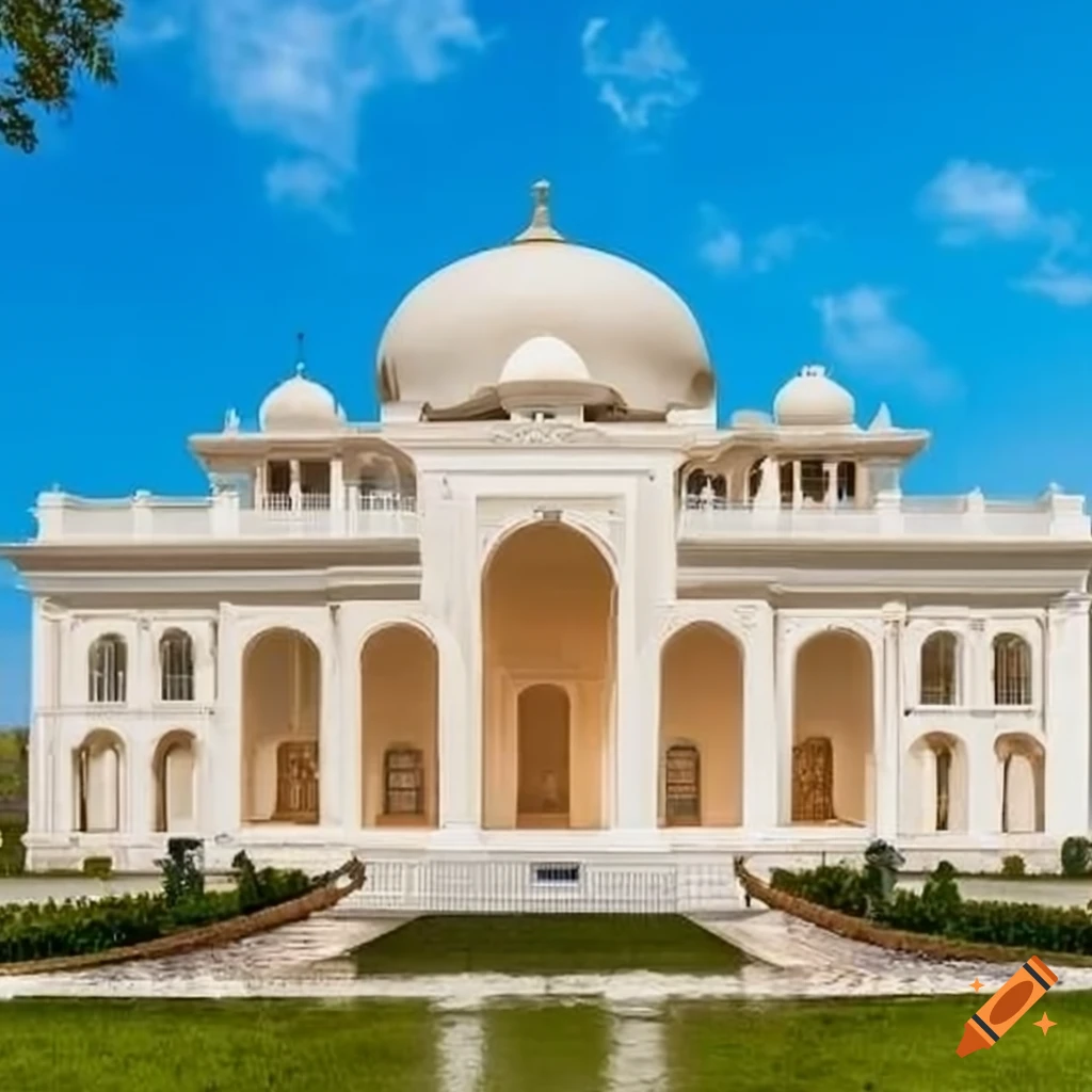 Frontal view of the mahal white house in mediterranean architectural ...