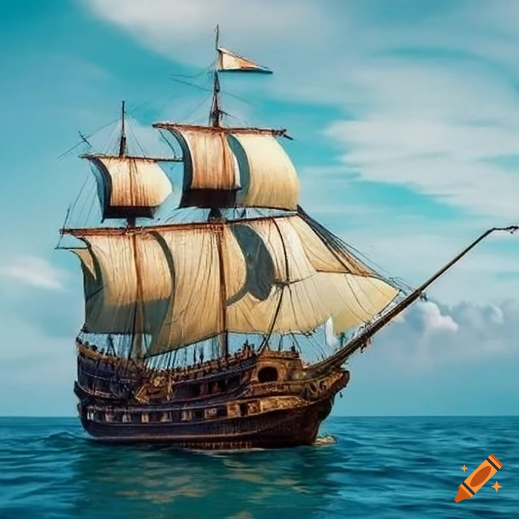 Caravel sailing the sea with cargo