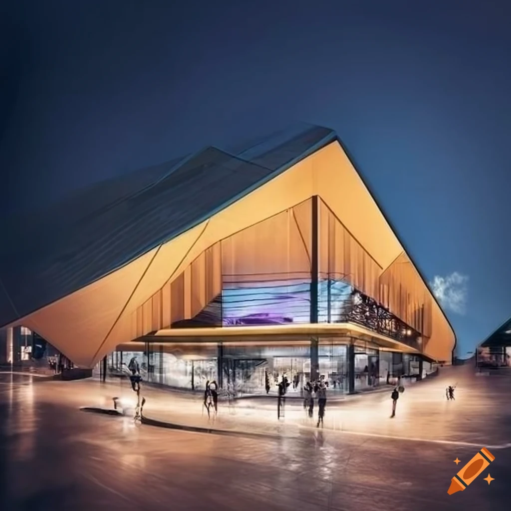 Architectural drawings of a modern shopping mall on Craiyon