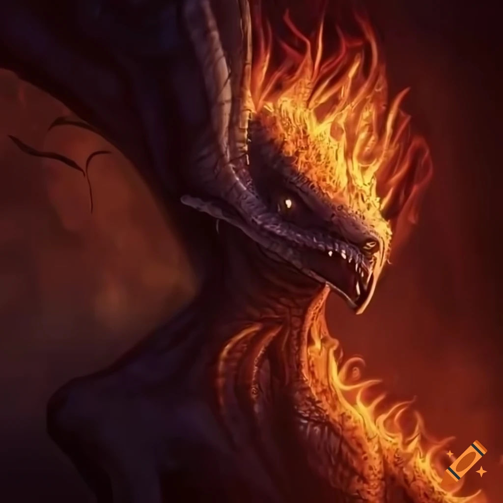 Dystopian creature emerging from flames illustration on Craiyon