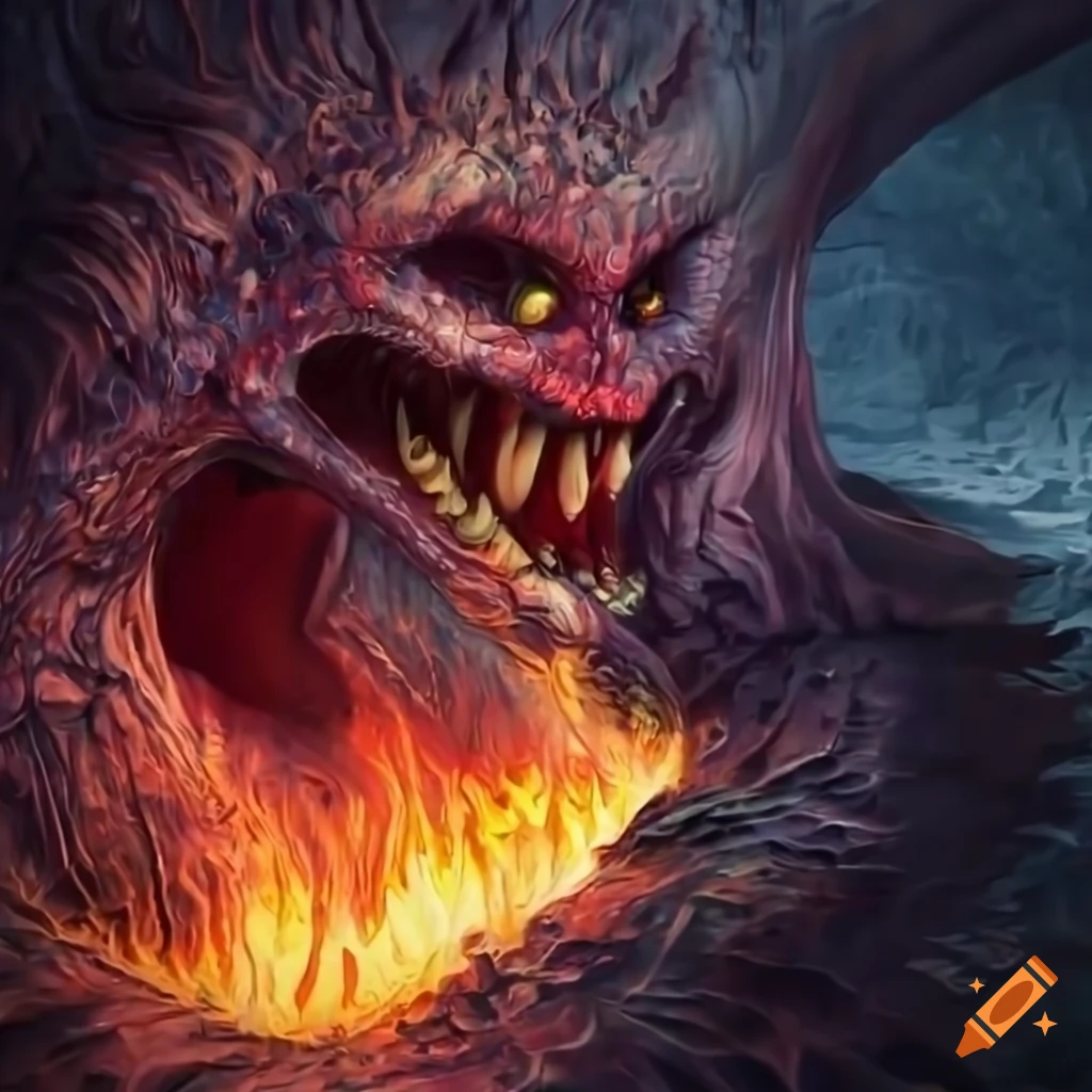 Illustration of a fiery monster in high resolution on Craiyon