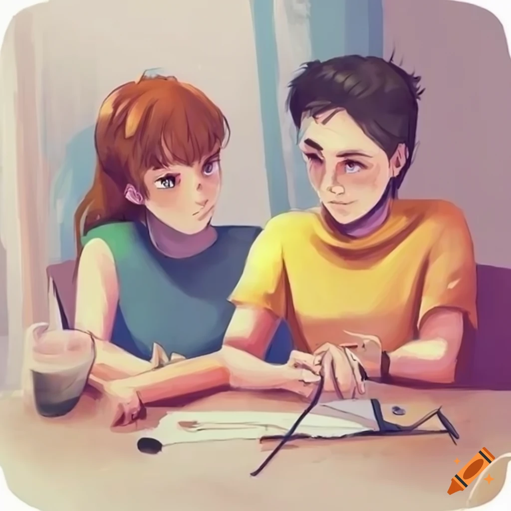 Drawing of two friends reuniting after seven years on Craiyon