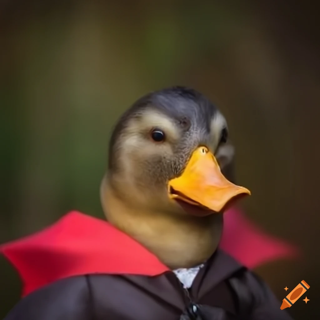 Autumn background with a duck dressed as dracula on Craiyon