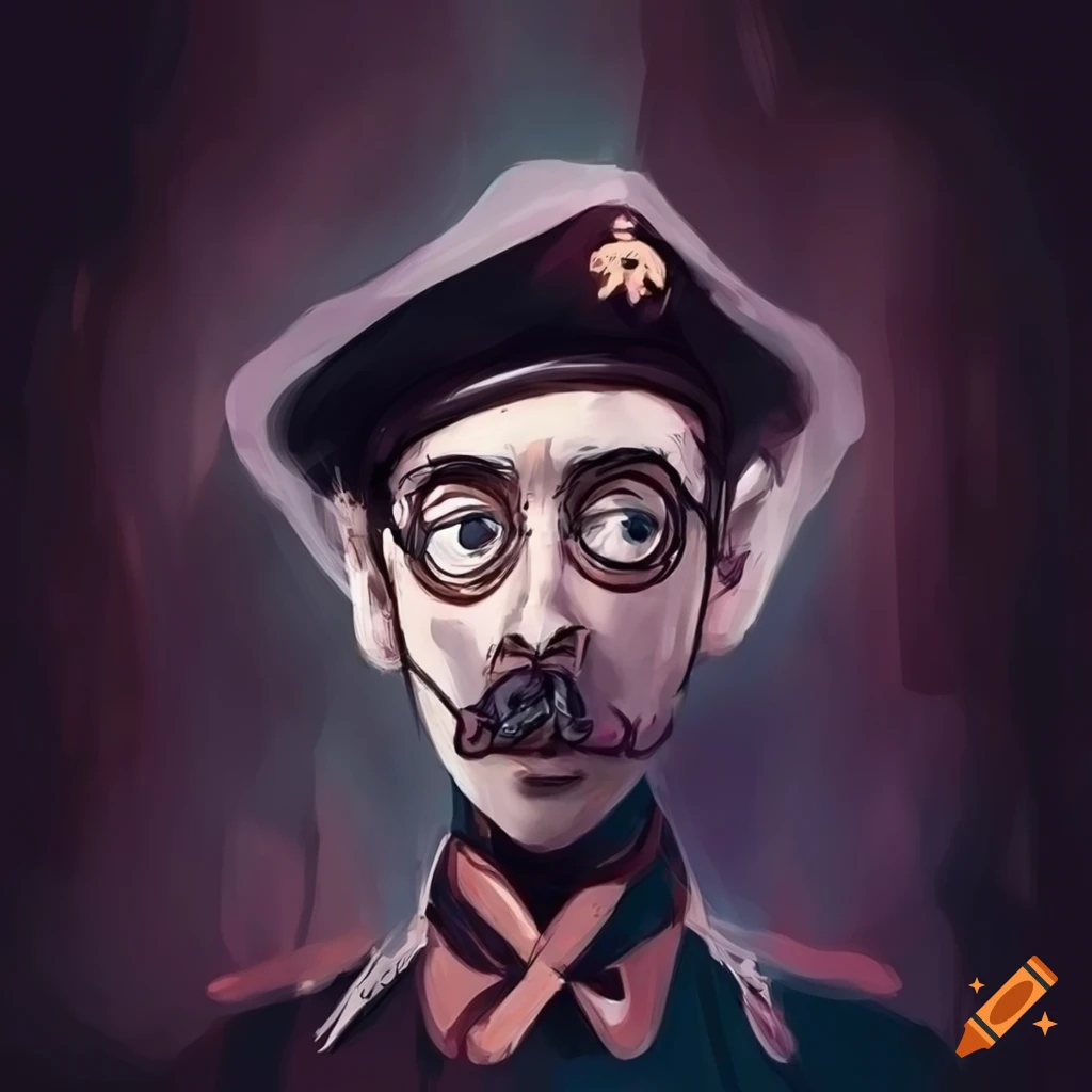 Quirky illustration of a tim burton-inspired captain on Craiyon