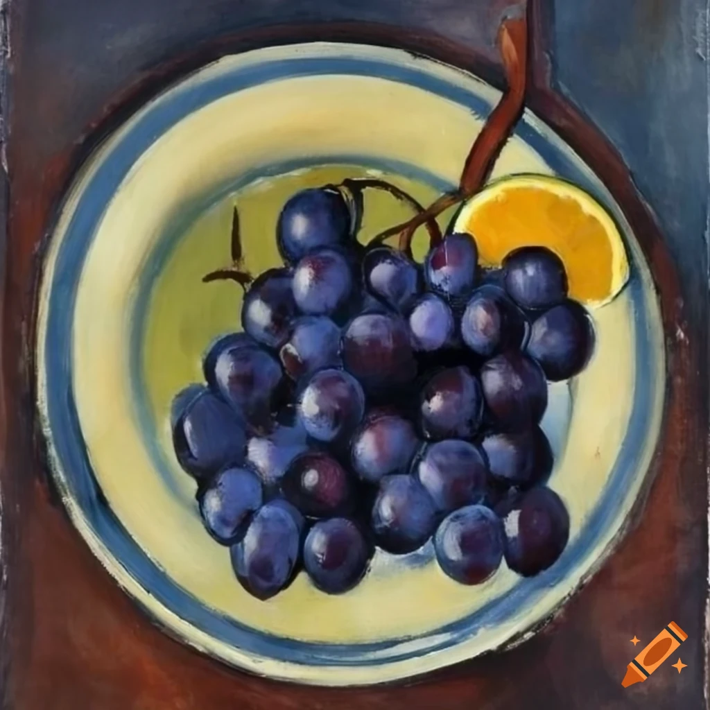 Modigliani's still life painting of grapes on a plate on Craiyon