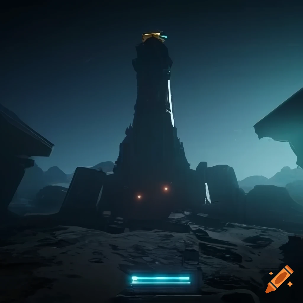 Sci-fi space base orbital ruin in high definition on Craiyon