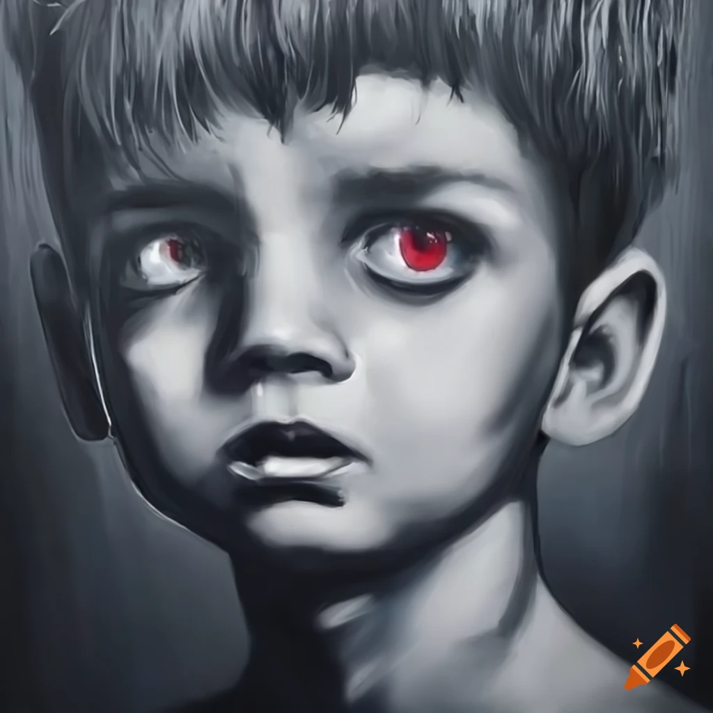 Portrait of a boy with a red eye on Craiyon