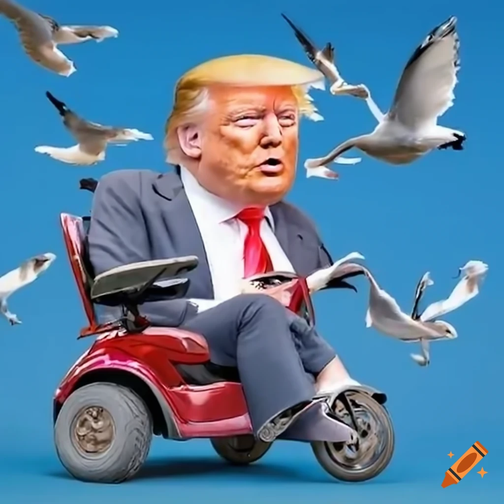 Satirical illustration of donald trump riding a jet ski on Craiyon