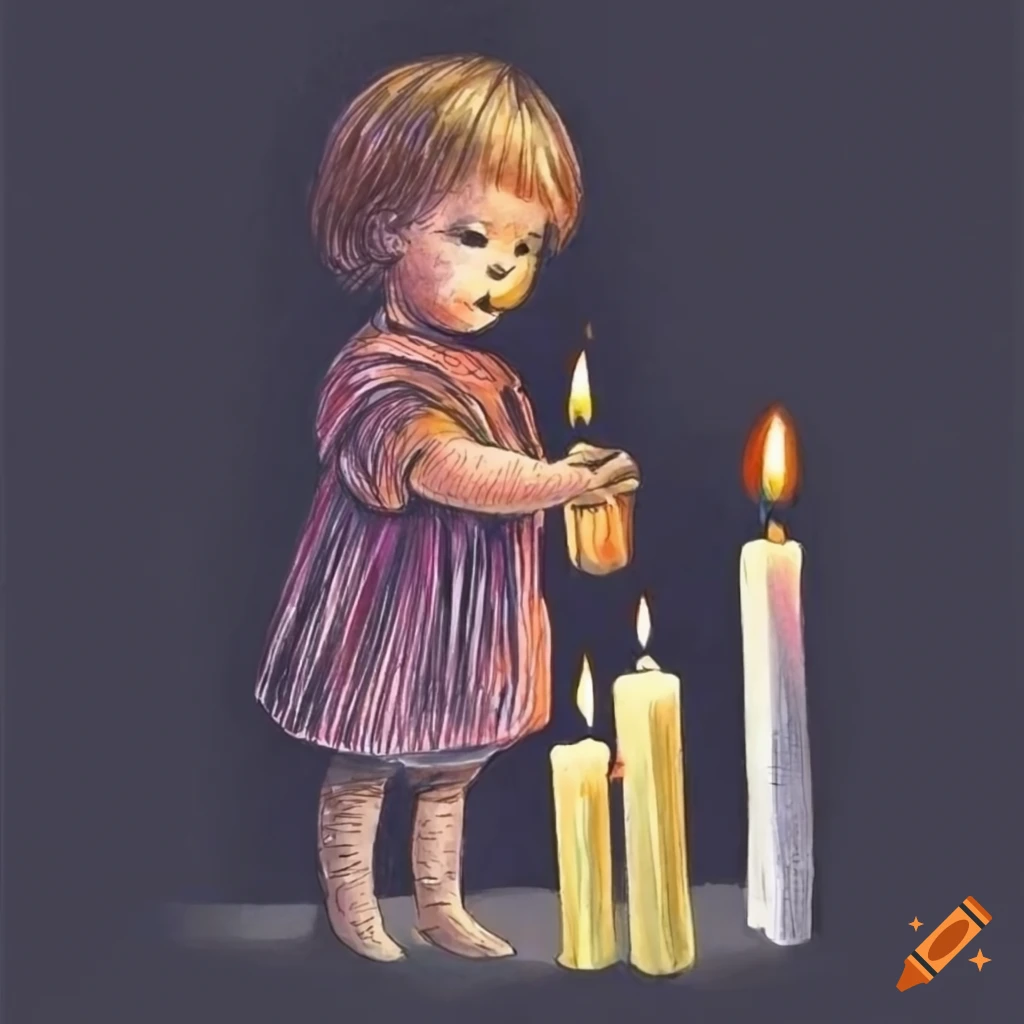 Pencil drawing of a child carrying a candle on Craiyon