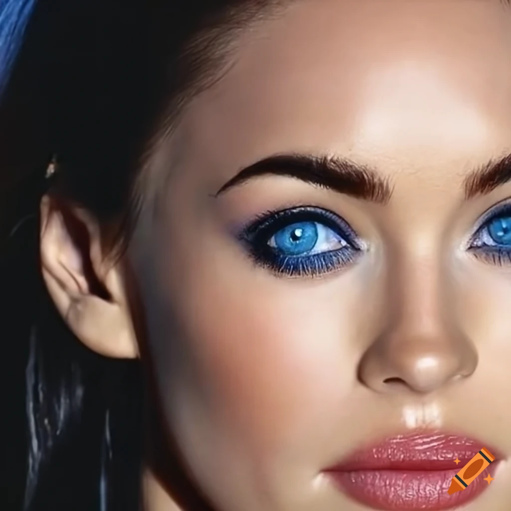 Portrait of a beautiful woman with blue catlike eyes on Craiyon