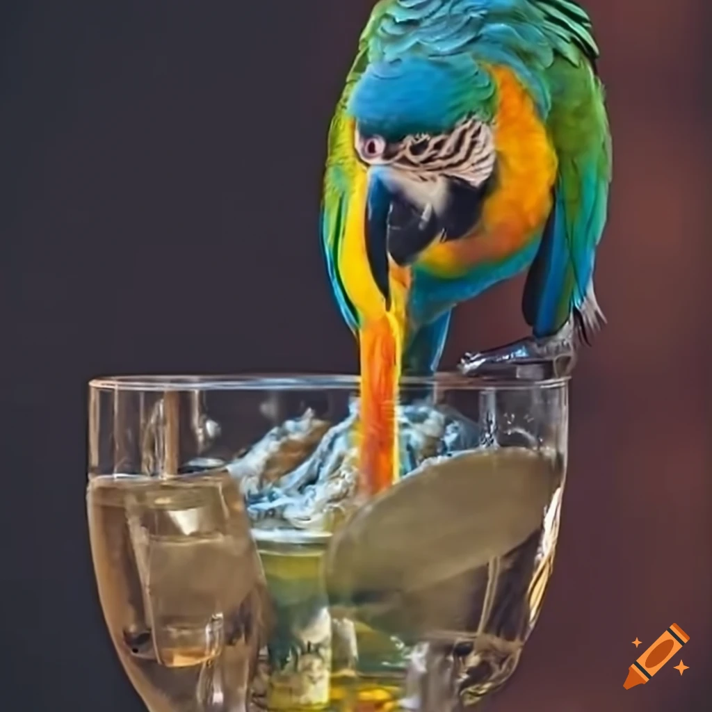 Parrot mixing a drink