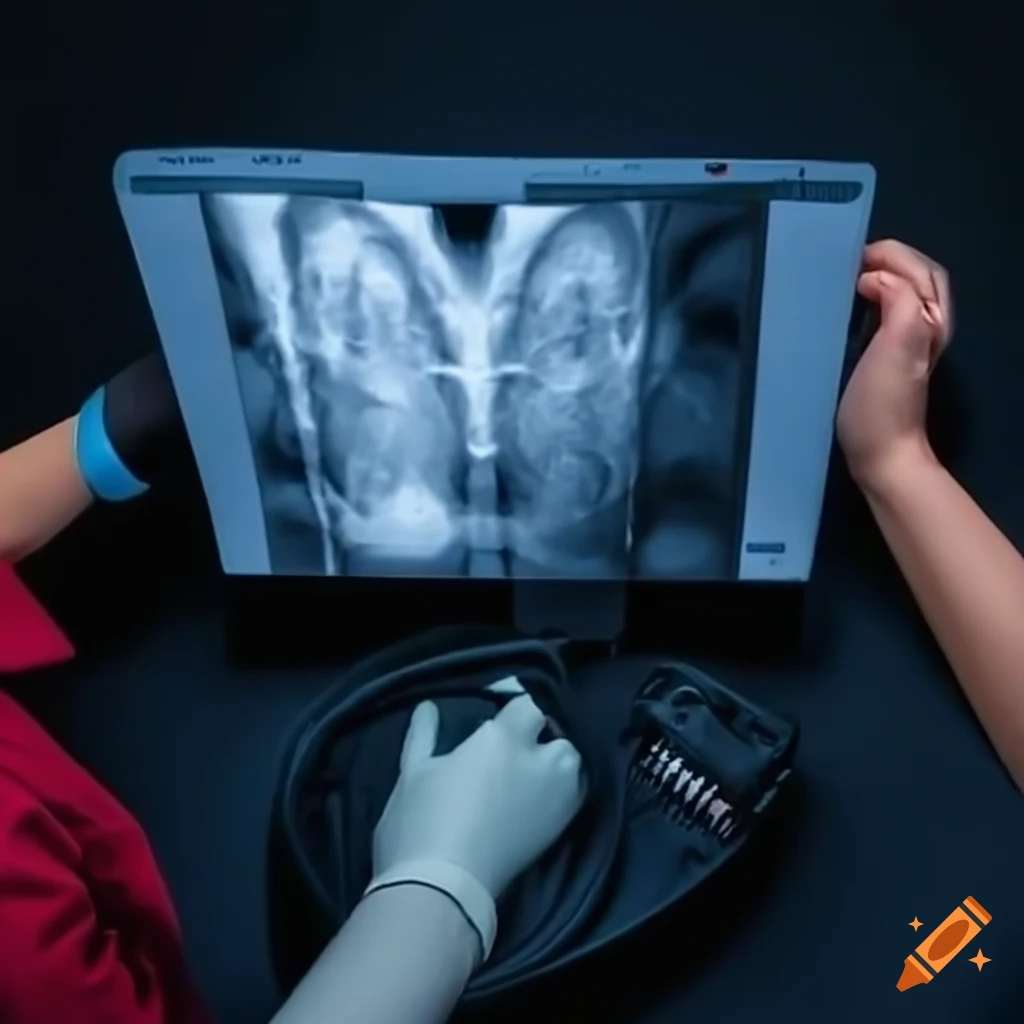 Student analyzing a CT scan in a medical setting on Craiyon