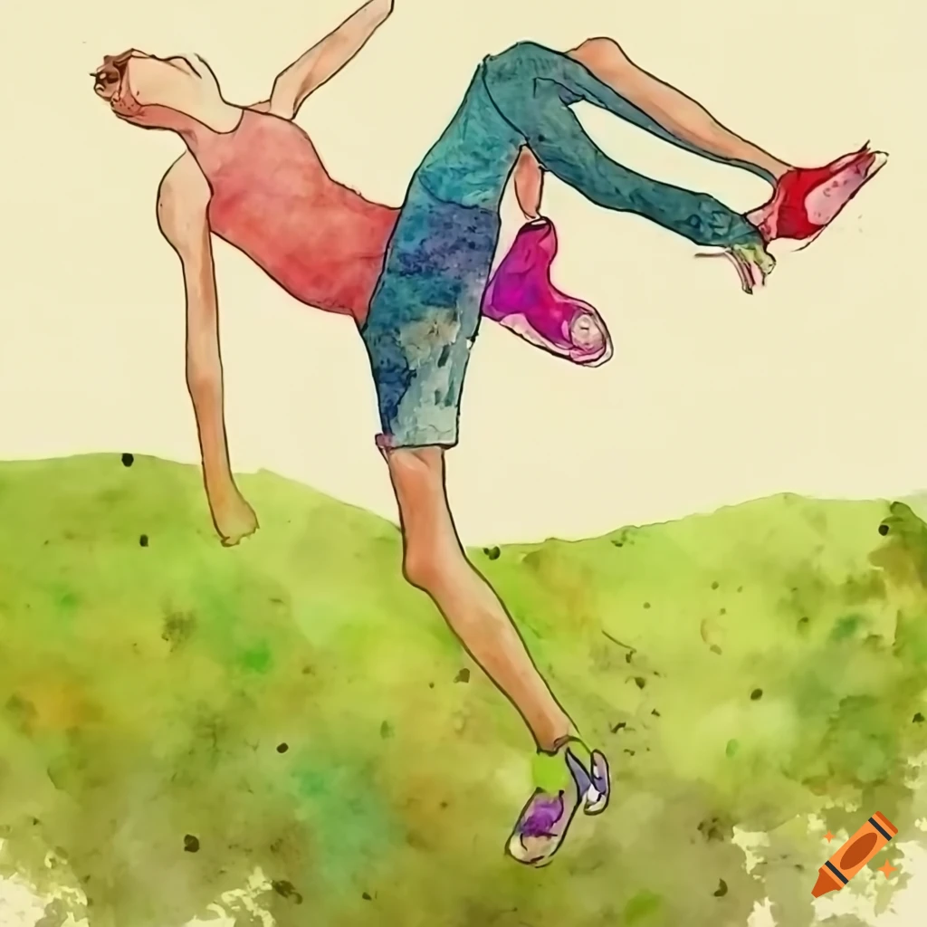 Surreal painting of a guy floating in the air with strange structures ...