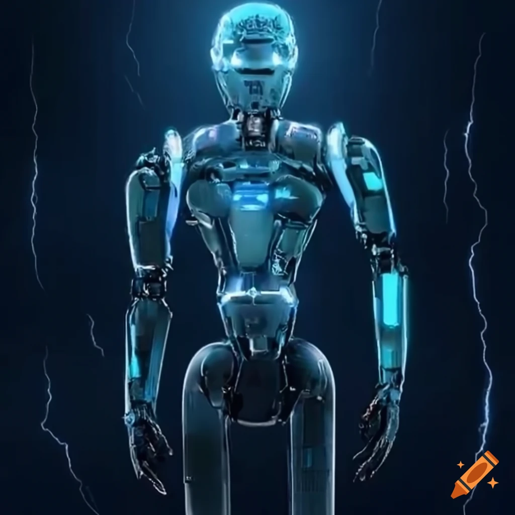 Futuristic ai robot shooting lightning bolts on Craiyon