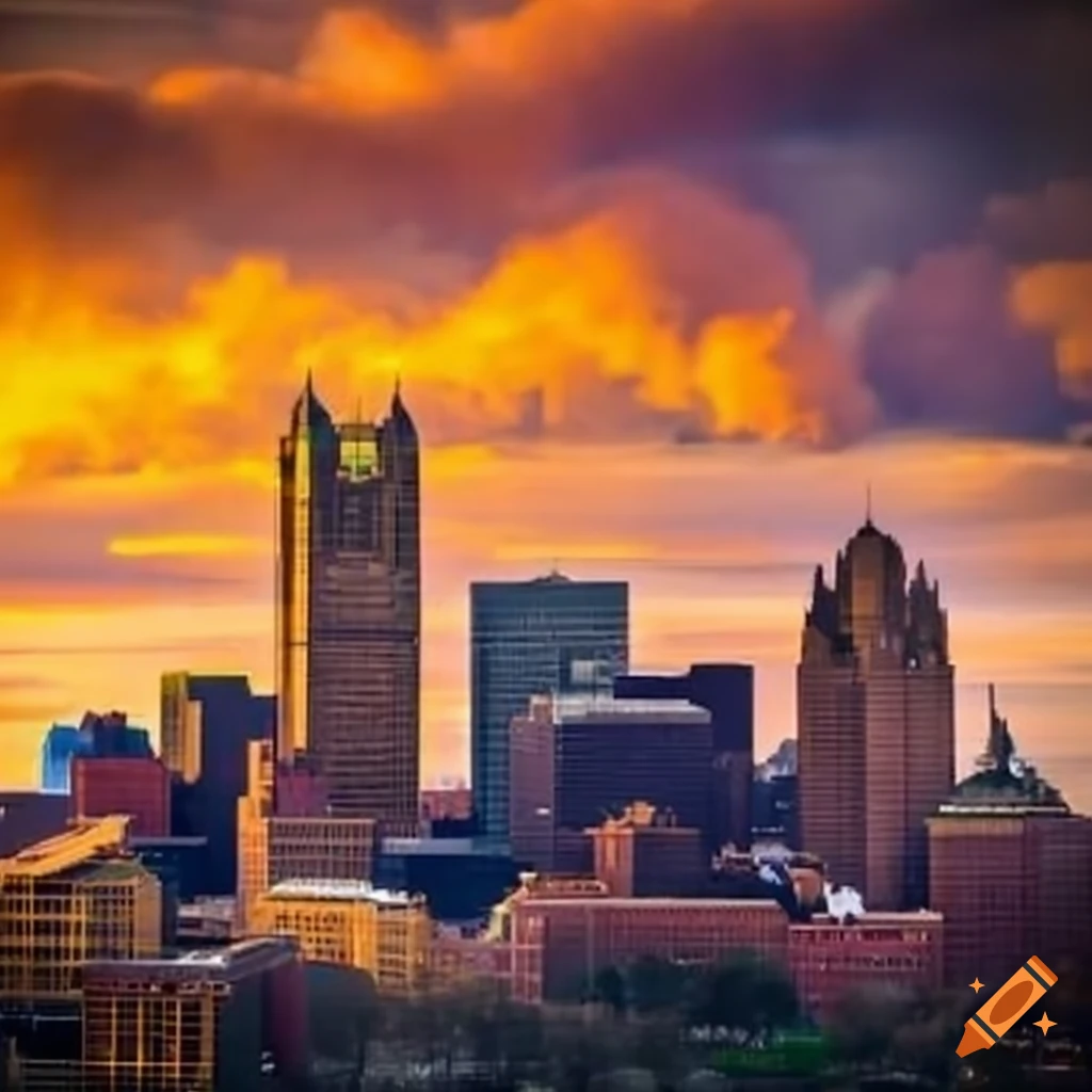 Cityscape of pittsburgh during an explosion