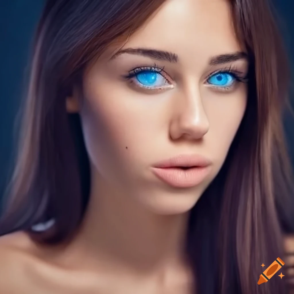 Beautiful high resolution portrait of a woman with tan skin and blue eyes on Craiyon