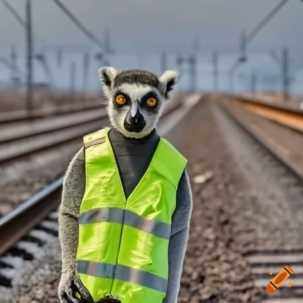 Funny lemur wearing reflective vest with a wrench on Craiyon
