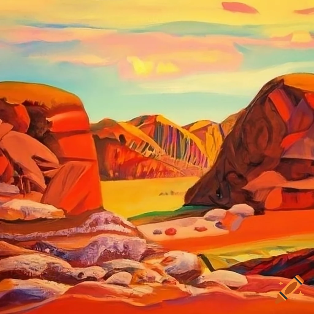 Landscape artwork inspired by indigenous australian art