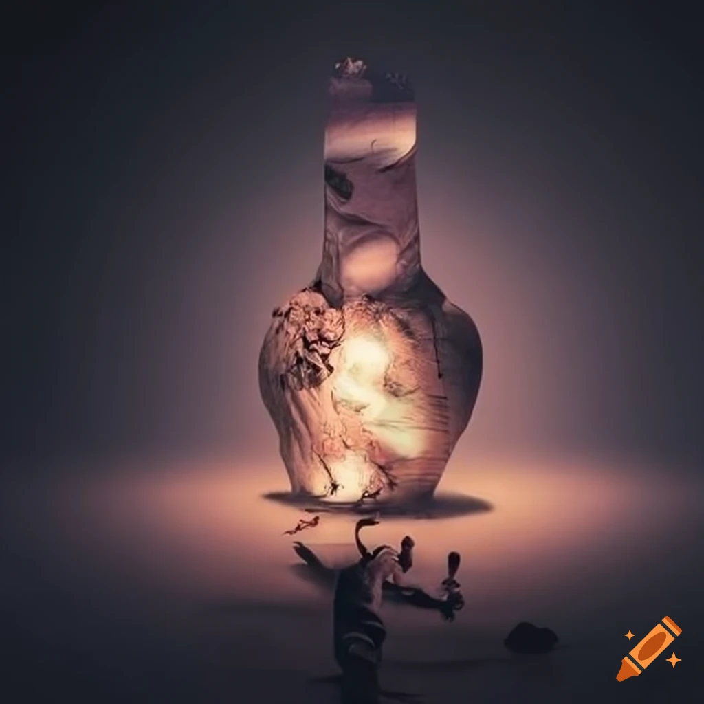 Surrealist landscape with random objects in a structured design on Craiyon