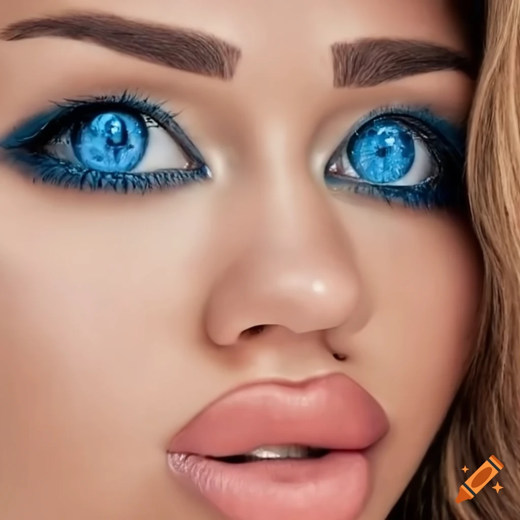 Portrait of a beautiful woman with blue catlike eyes on Craiyon