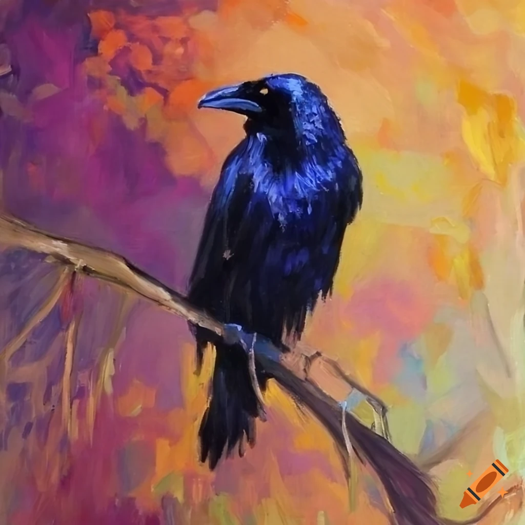 Abstract oil painting of a crow with brown and black tones on Craiyon