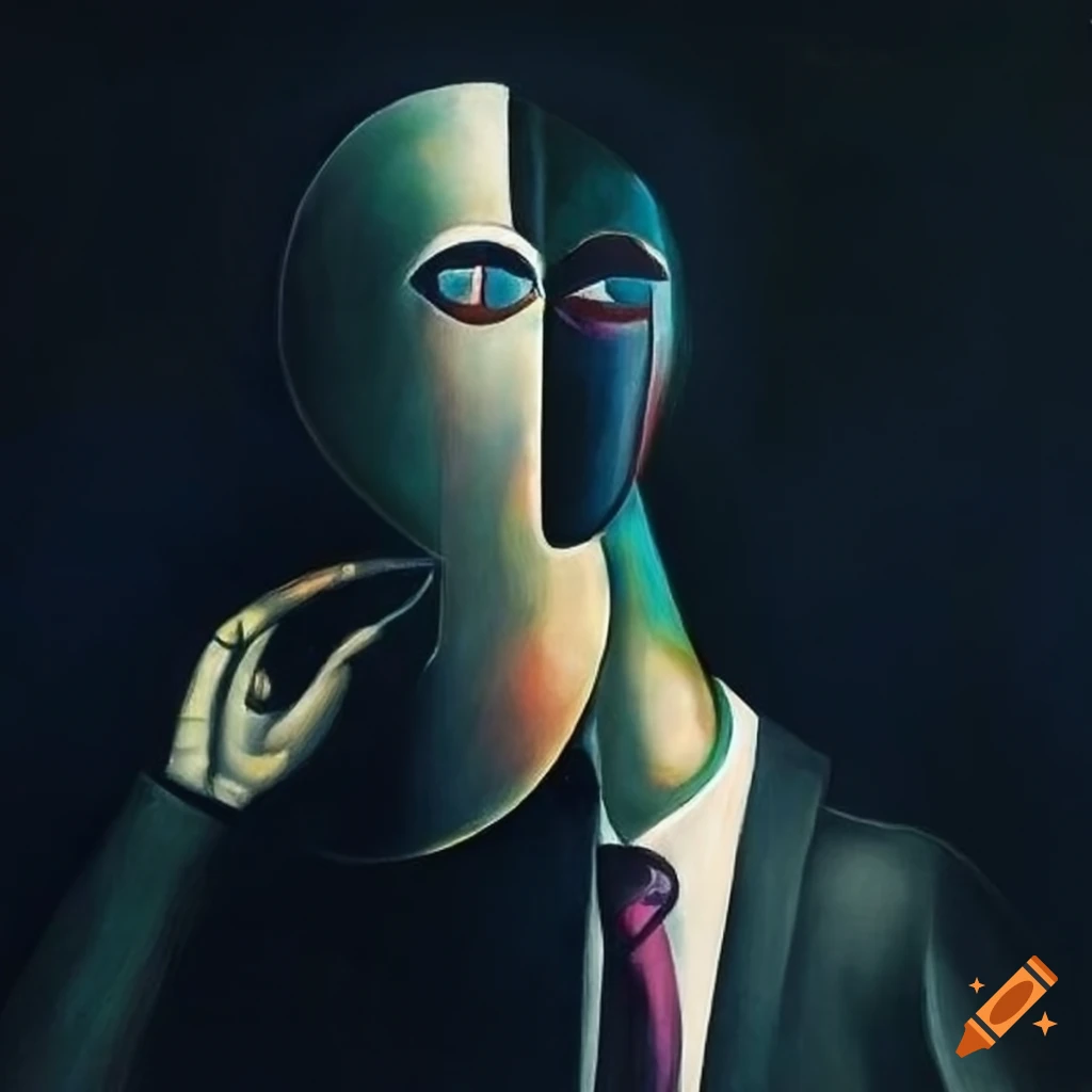 Surrealist man in suit artwork on Craiyon