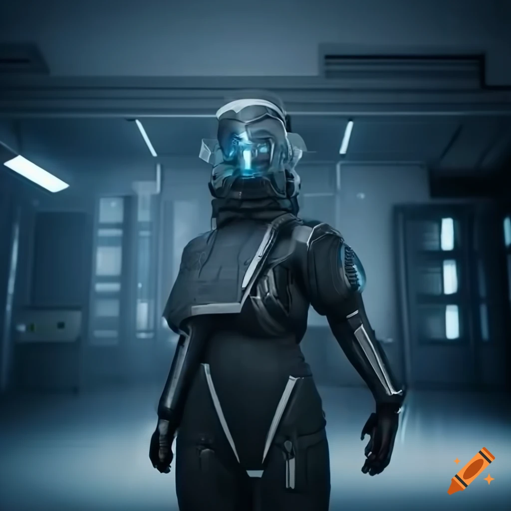 Asian woman in high-tech suit in a laboratory on Craiyon